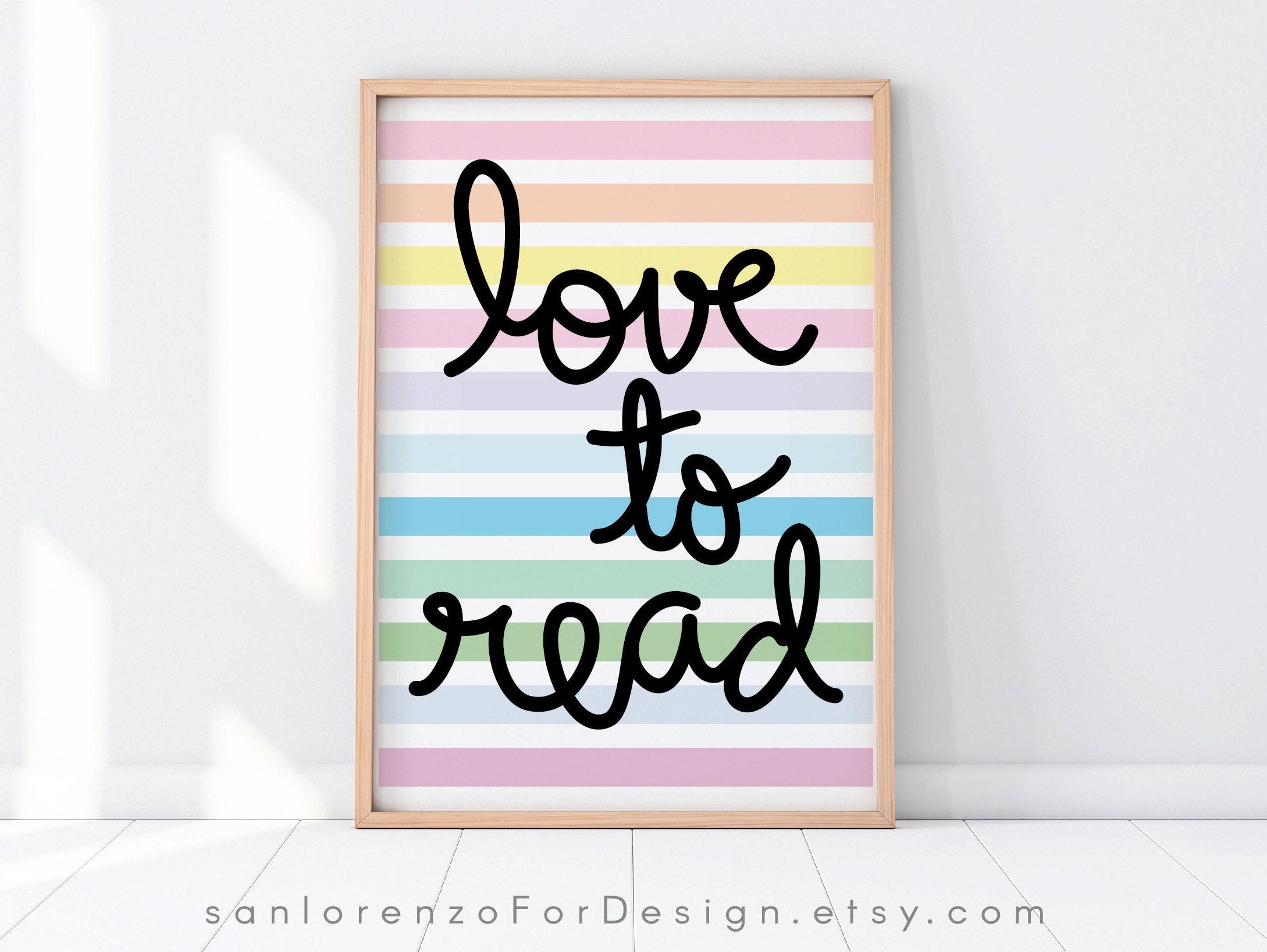 Love To Read Colorful Wall Art Printable Wall Art For Rainbow | Etsy