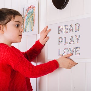 Read, Play, Love, Nursery Decor, Playroom Wall Art, Rainbow Letters ...