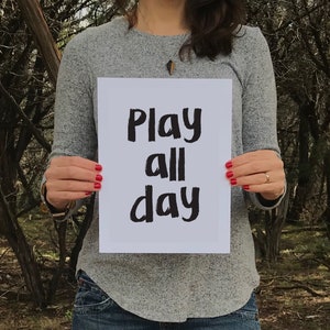 Play All Day Sign Printable Wall Art, Playroom Wall Art Kids Room ...