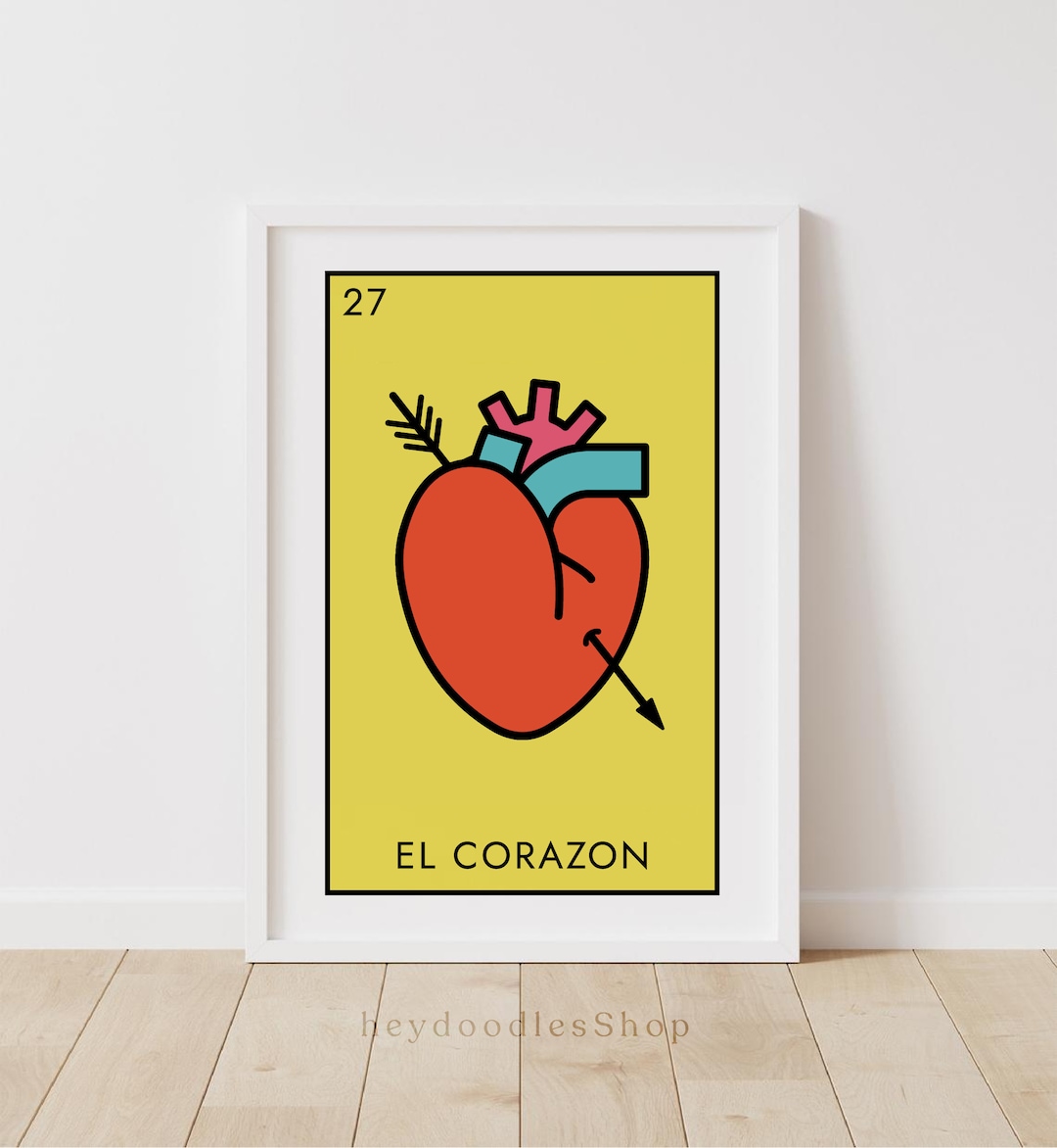 Lotería Mexicana El Corazón Printable Wall Art, Arte Popular Mexicano ...