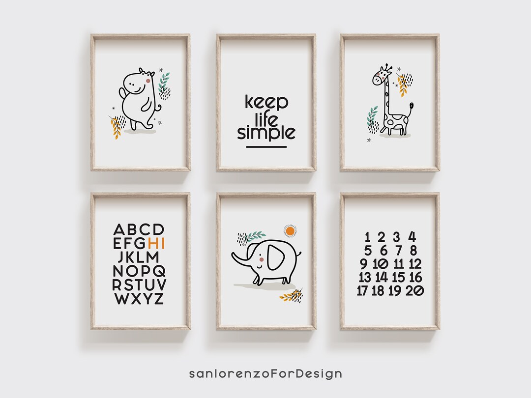 Safari Animals Alphabet and Numbers Print Set of 6 Printable Nursery ...