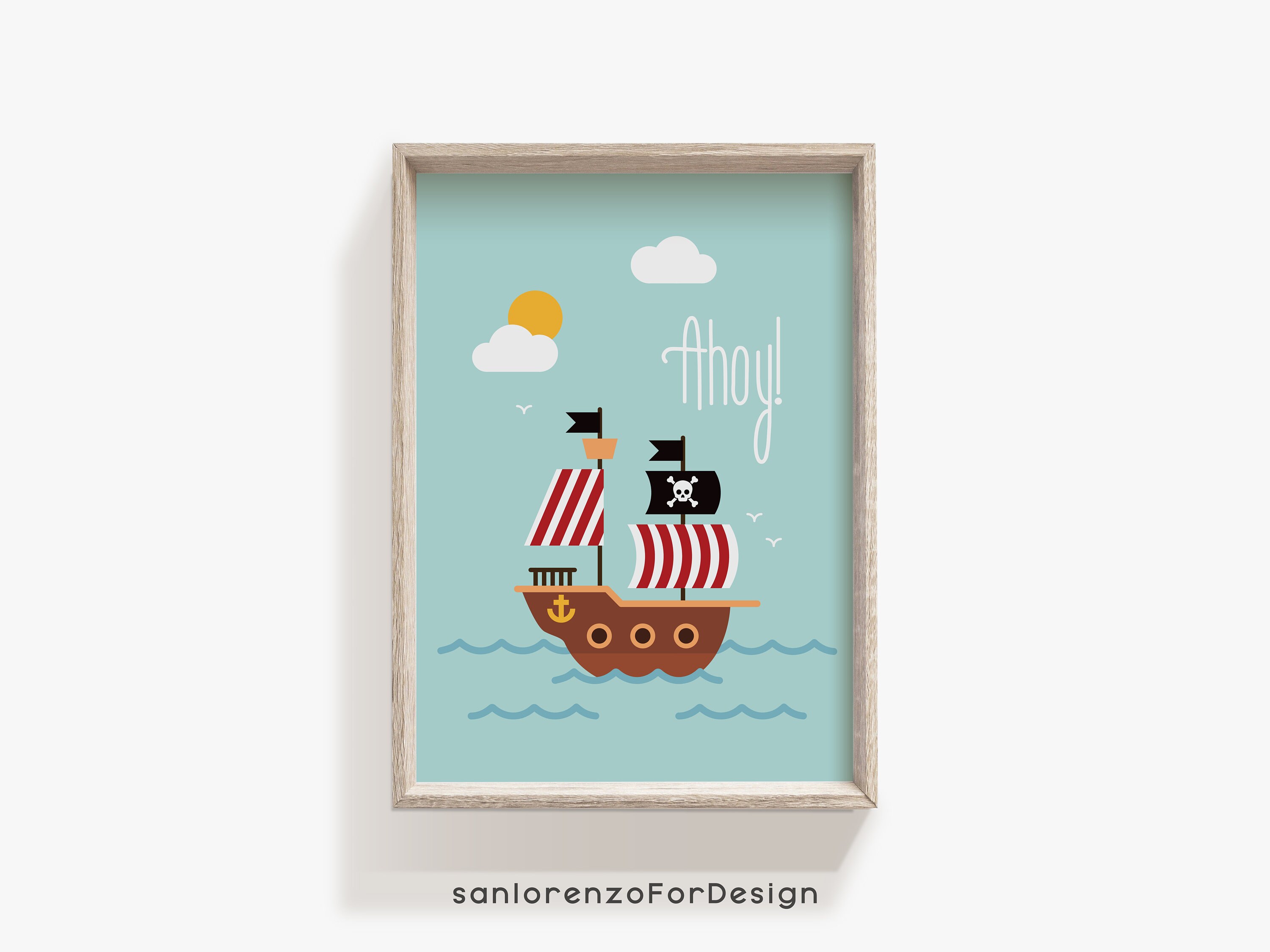 Ahoy Pirate Ship for Kids Room Nautical Nursery Room Ocean | Etsy