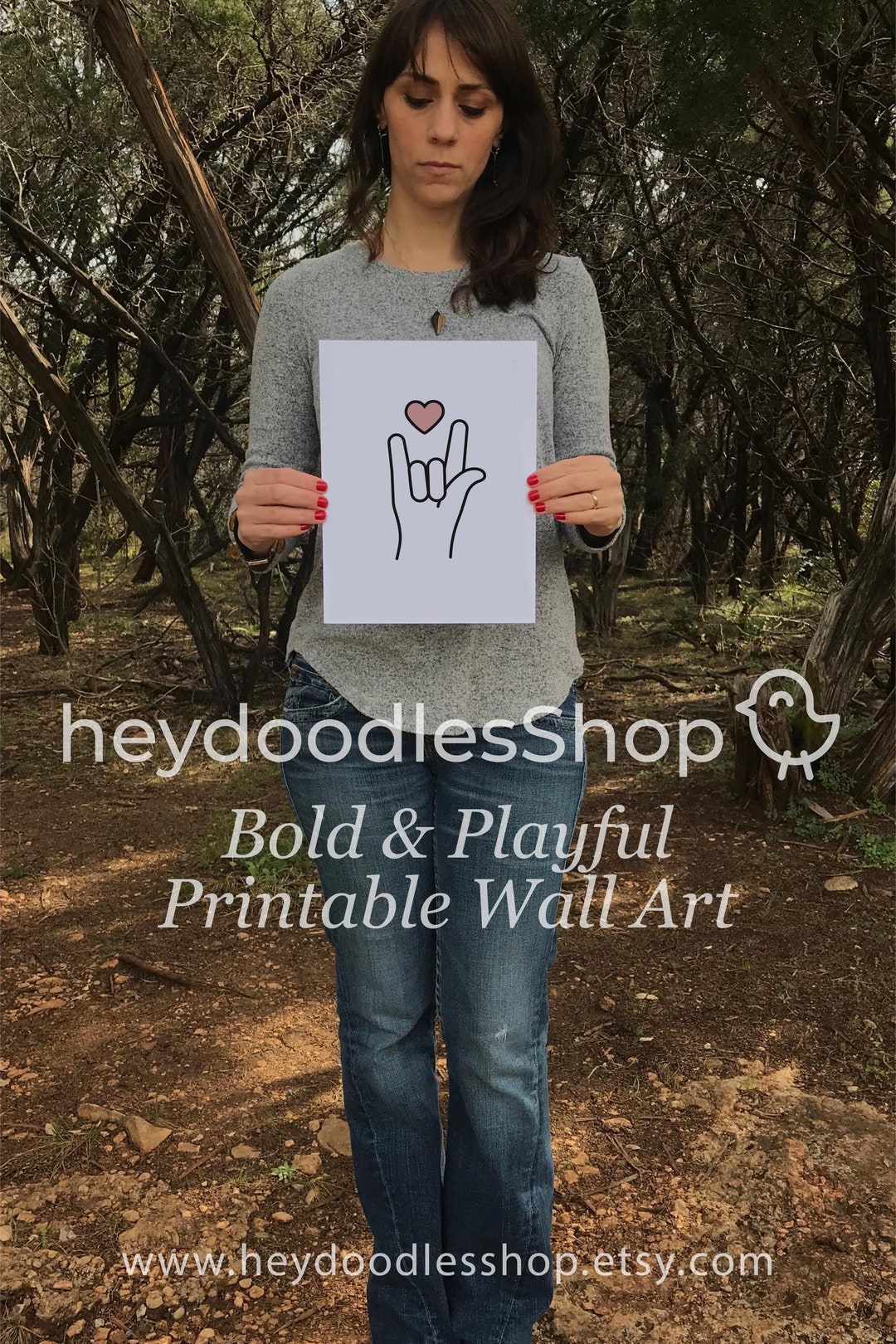 Love Sign Language Heart Printable Wall Art Sign Language Love Decor ...