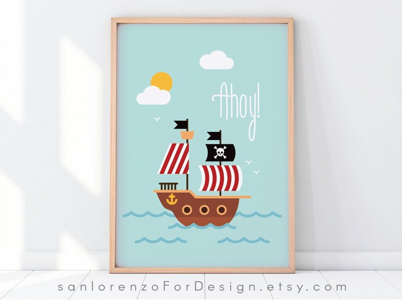 Ahoy Pirate Ship for Kids Room Nautical Nursery Room Ocean | Etsy