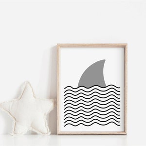 Shark Fin Printable Wall Art Nautical Nursery Decor Shark Illustration ...