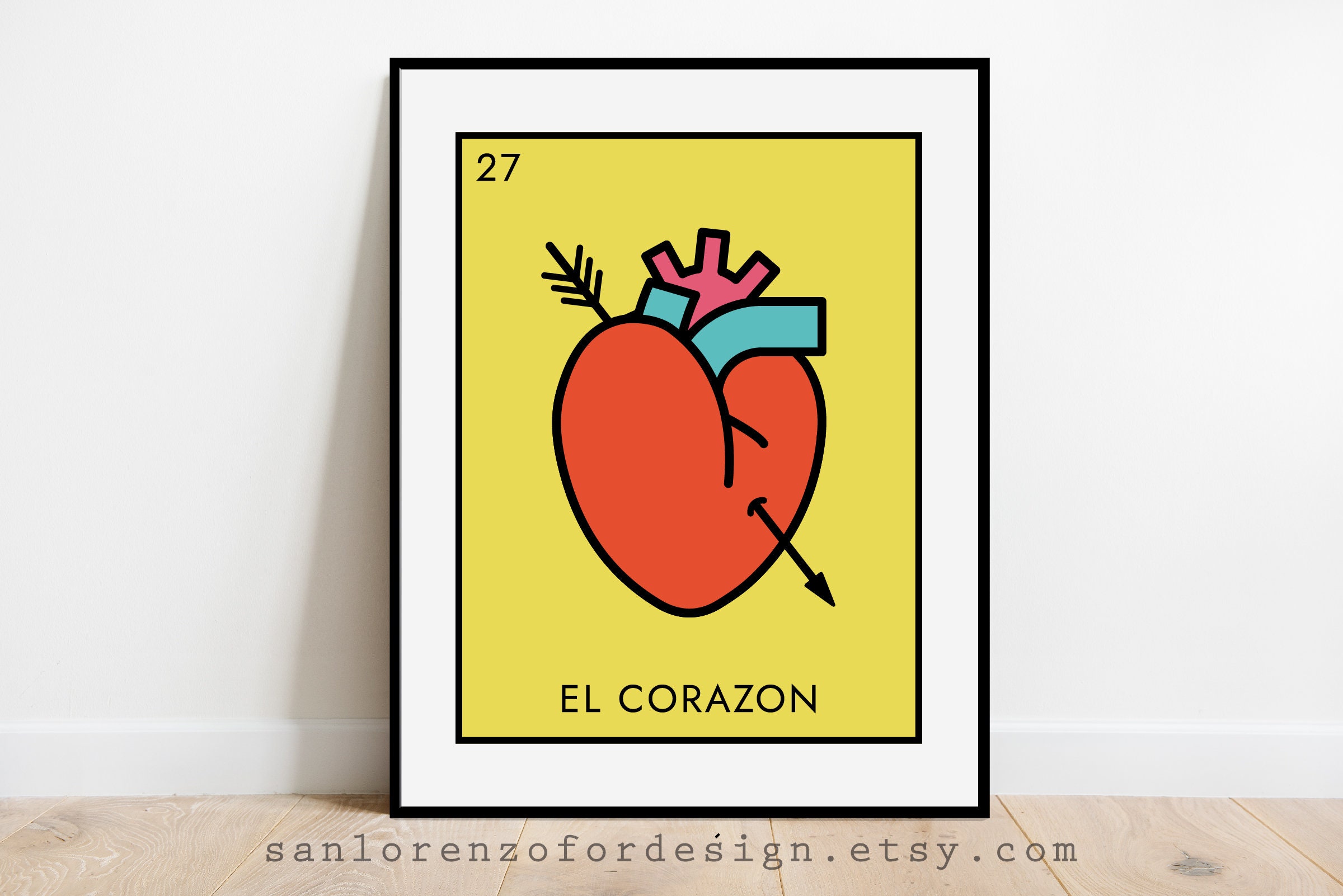 Loteria Mexicana El Corazon Printable Wall Art Mexican Folk | Etsy