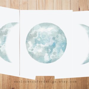 Moon Phases Set of 3 Lunar Phase Printable Wall Art Full Moon ...