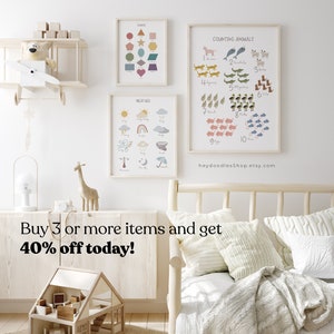 Numbers for Kids, Animal Numbers Printable Wall Art, Counting Animals ...