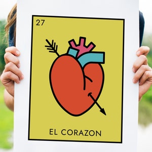 El Corazón Loteria Printable Wall Art Mexican Lottery Juego Loteria ...