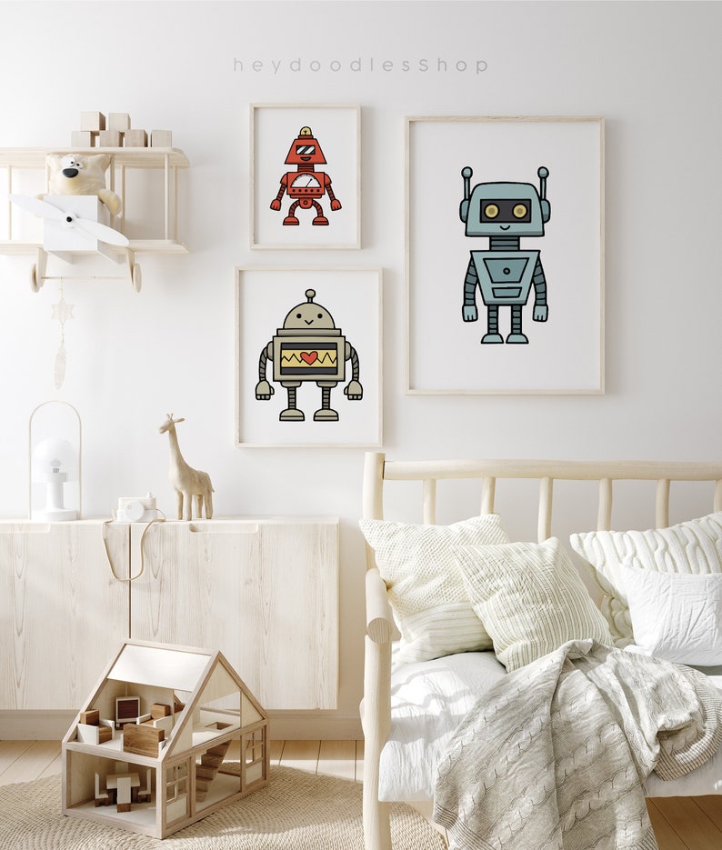 Set of 3 Robot Nursery Robot Wall Decor Retro Robot Robot - Etsy