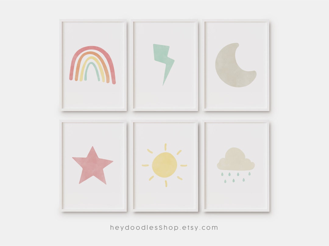 Weather Icon Set of 6 Nursery Printable Wall Art Minimalist Style Print ...