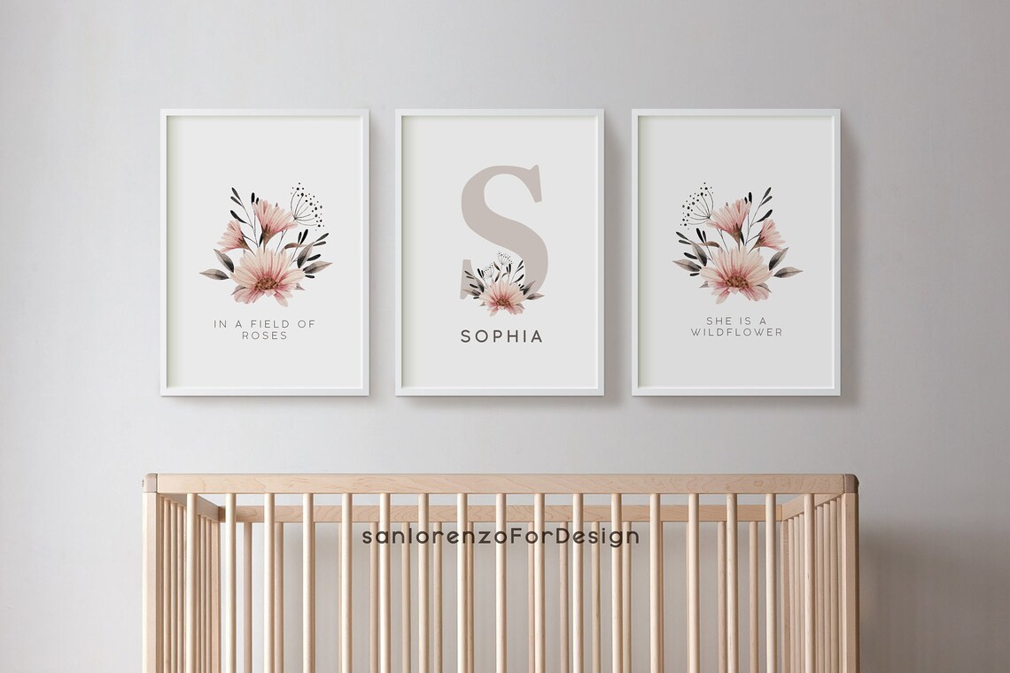 Floral Initial Print Boho Nursery Name Baby Shower Gift | Etsy
