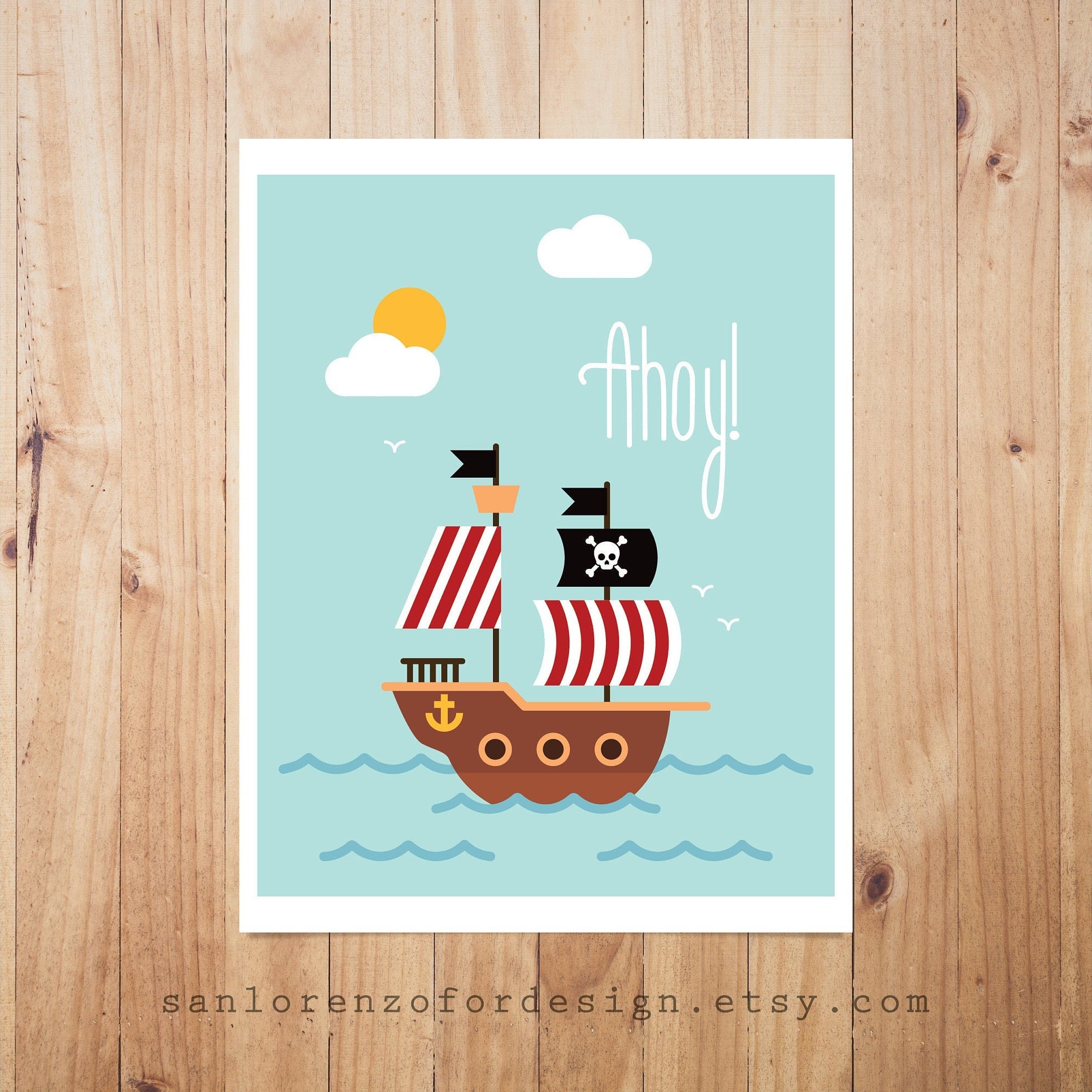 Ahoy Pirate Ship for Kids Room Nautical Nursery Room Ocean | Etsy