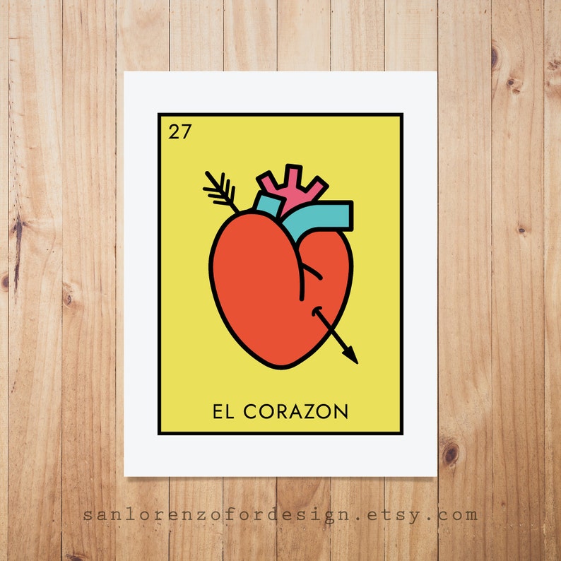 Loteria Mexicana El Corazon Printable Wall Art Mexican Folk | Etsy