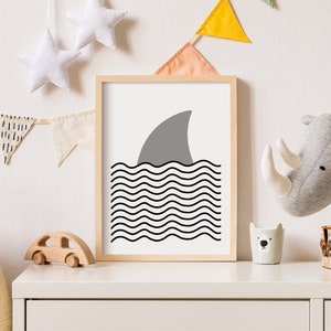 Shark Fin Printable Wall Art Nautical Nursery Decor Shark Illustration ...