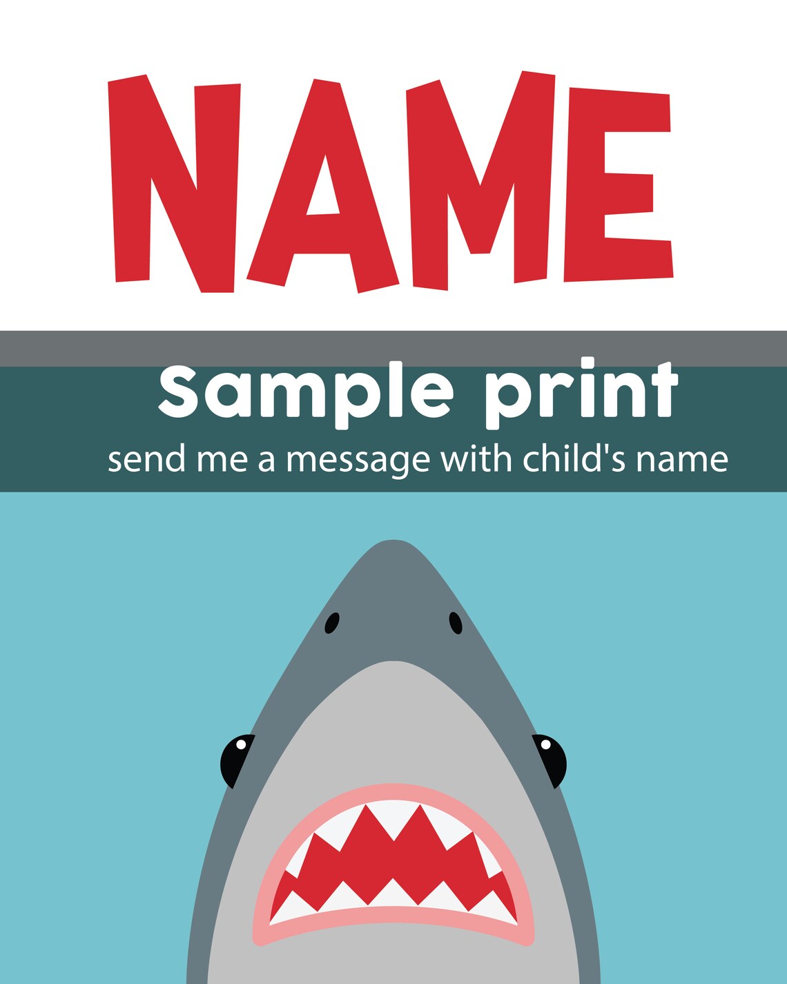 Custom Name Shark Printable Personalized Printable Wall Art | Etsy