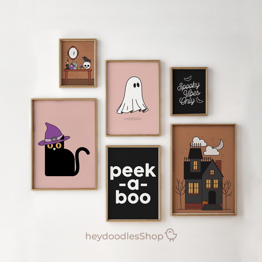 Halloween Printable Wall Art Set of 6 Halloween Decor Spooky Prints Set ...