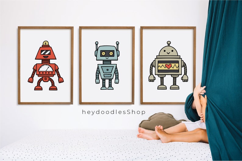 Set of 3 Robot Nursery Robot Wall Decor Retro Robot Robot - Etsy