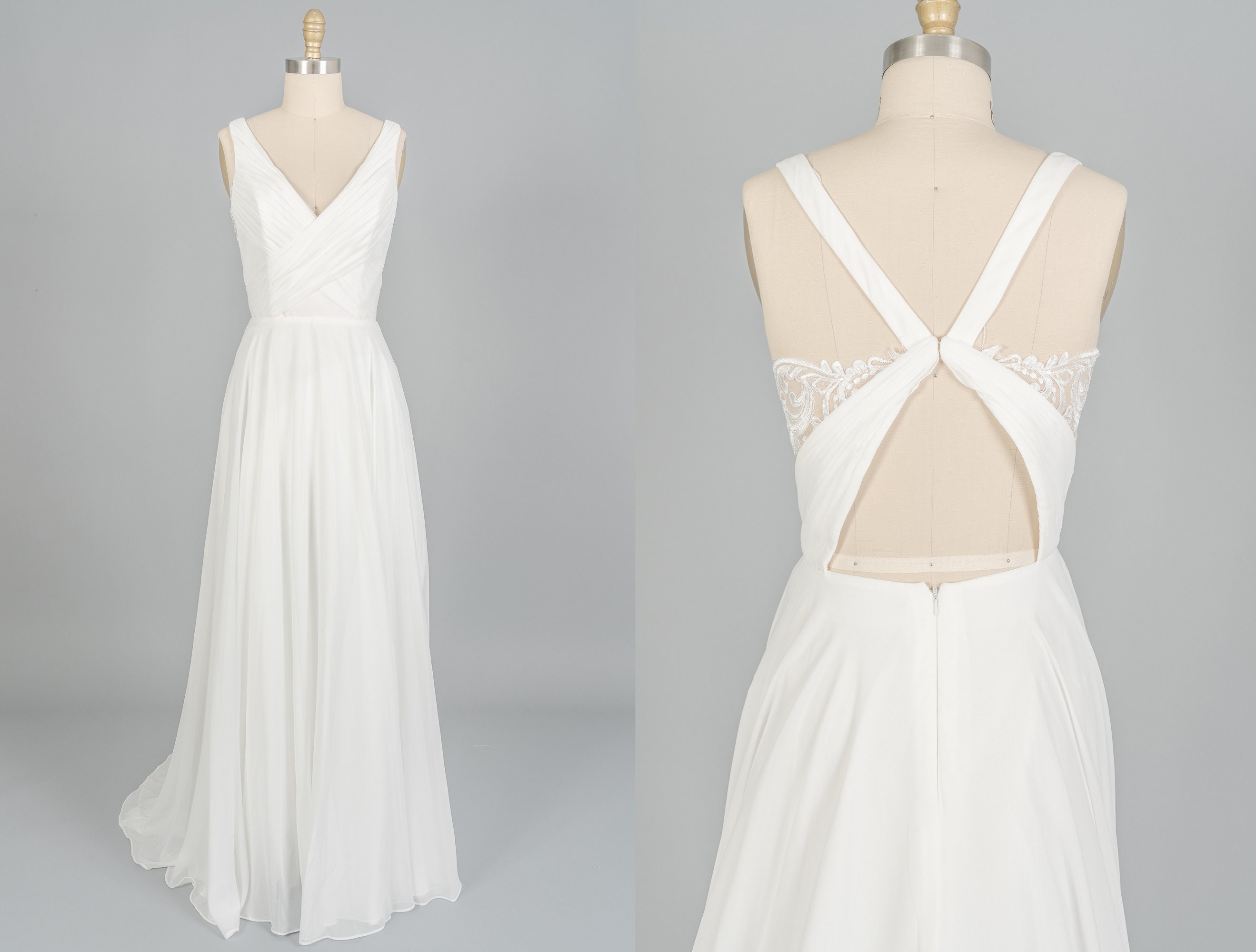 V-neckline Chiffon Dress with Unique criss cross back Chiffon | Etsy