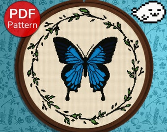 Dark Blue Butterfly Heart PDF Cross Stitch Pattern | Etsy