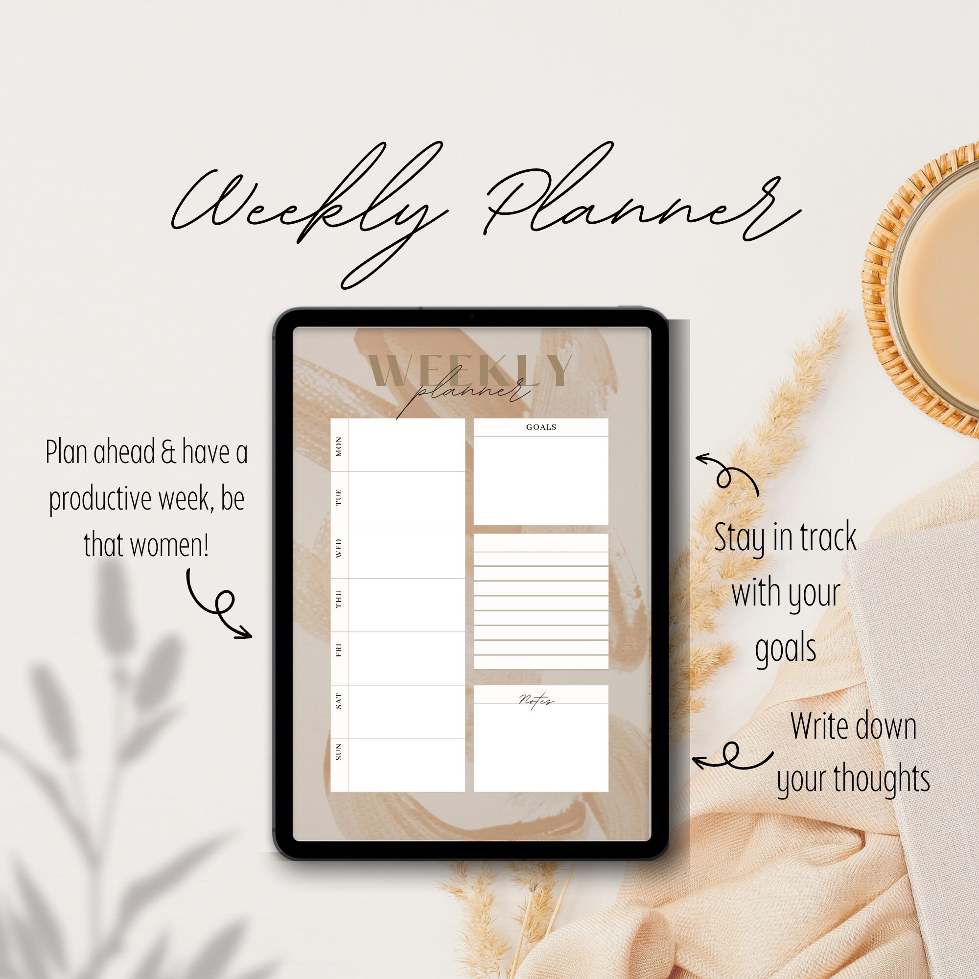 Boho Aesthetic Digital Planner Hyperlinked Planner - Etsy