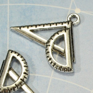 Triangle Ruler and Protractor 25mm Antique Silver Tone Single Sided ...