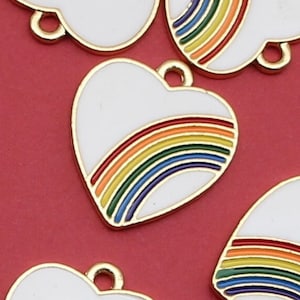 Heart With Rainbow 20mm White and Rainbow Enamel With Gold Plated ...