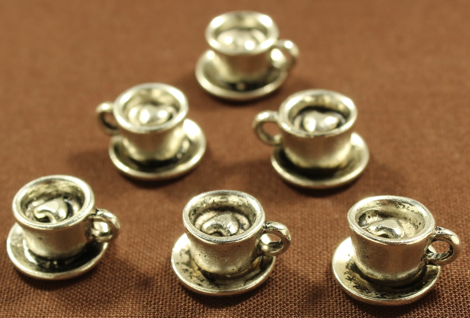 Coffee Cup 15mm Antique Silver Tone Cup and Saucer With Heart - Etsy
