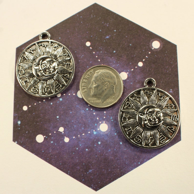 Zodiac Symbol Disc 29mm With Sun and Moon Antique Silver Tone - Etsy ...
