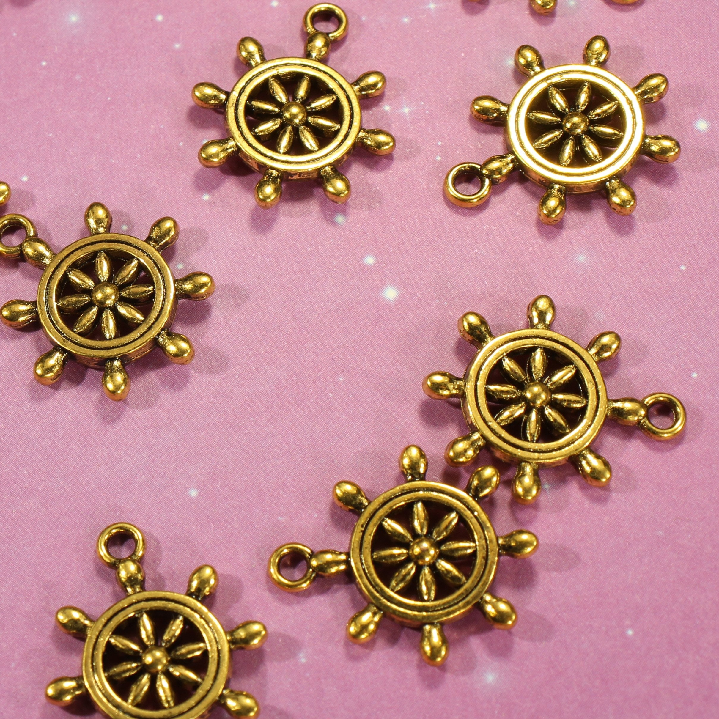 Captain's Wheel 23mm Antique Gold Tone Double Sided Nautical Charms ...