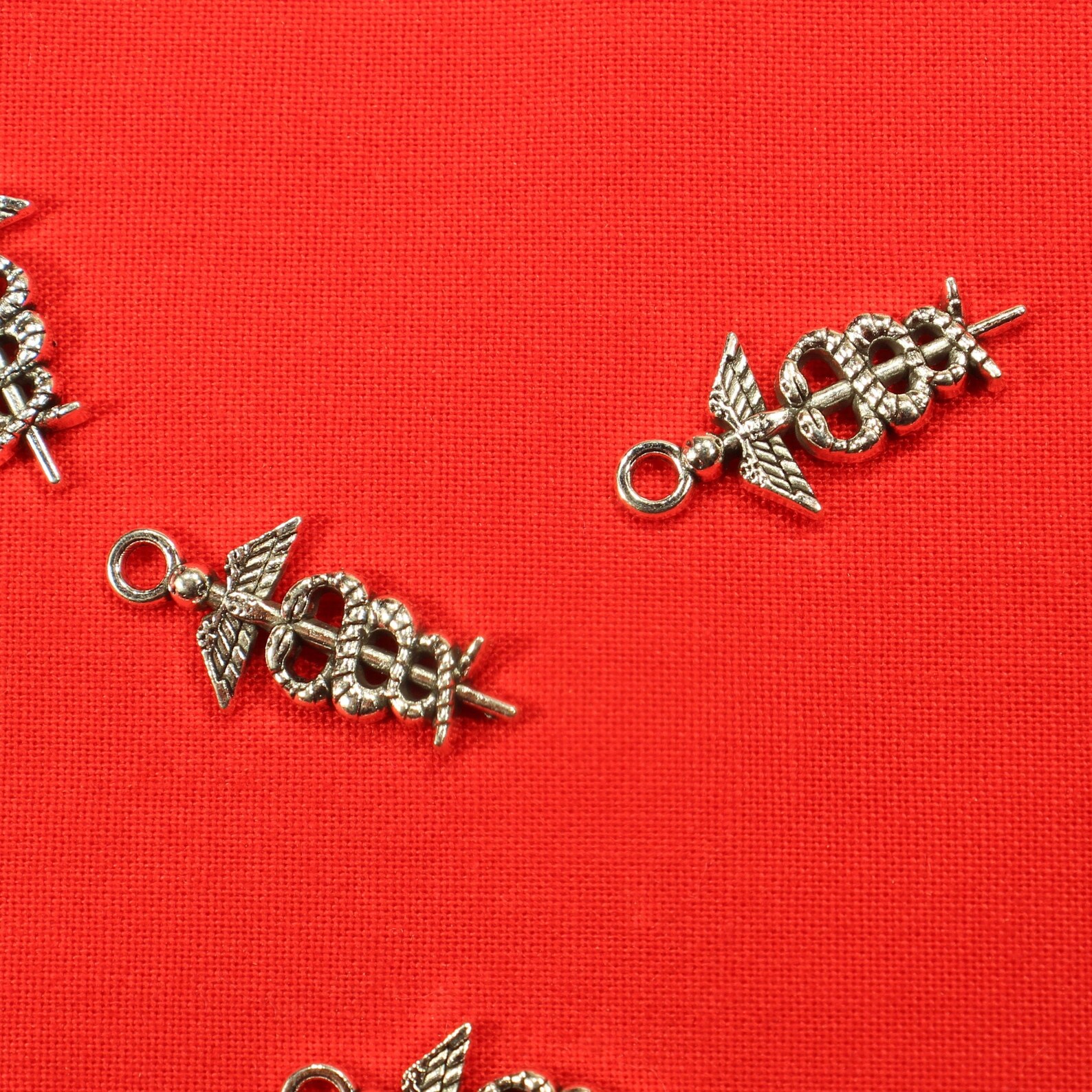 Medical Caduceus 26mm Antique Silver Tone Single Sided 2D Medical ...