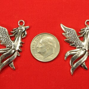 Phoenix 35mm Antique Silver Tone Single Sided 2D Mythical Bird Charms ...
