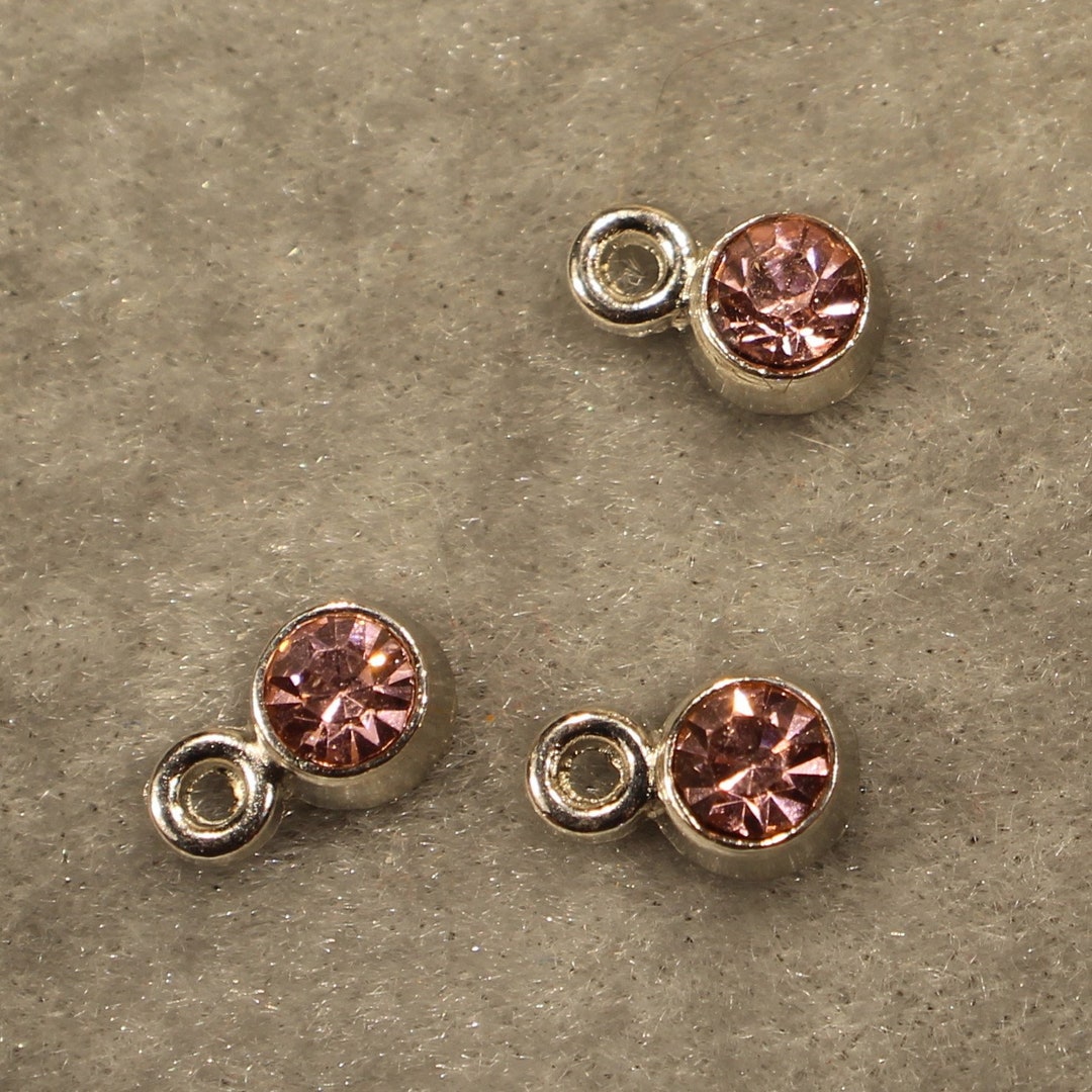 Light Pink Rhinestone 9mm Round Faceted Colored Glass and Silver Tone ...