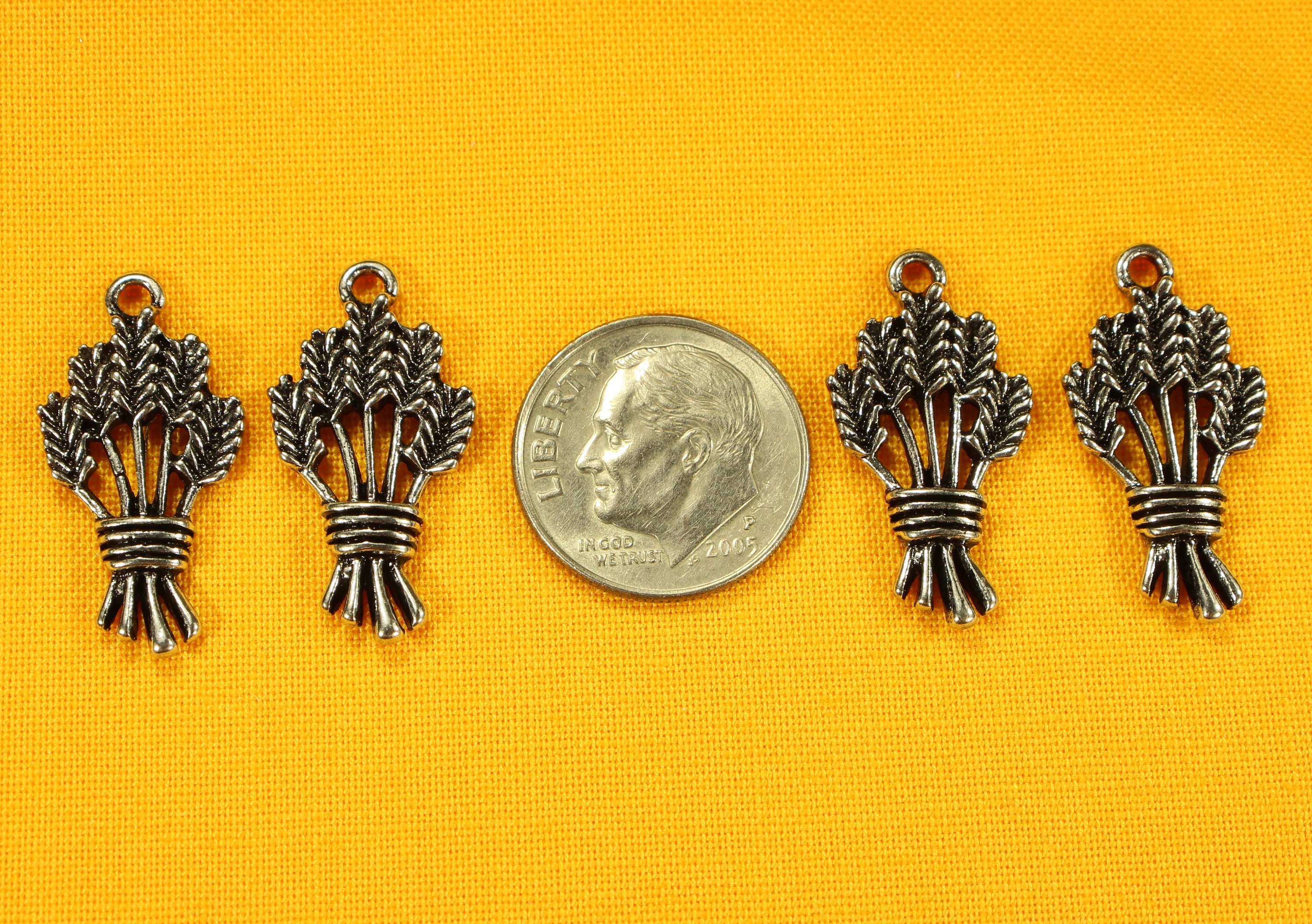 Wheat Bundle 24mm Antique Silver Tone Single Sided 2D Farming Food ...