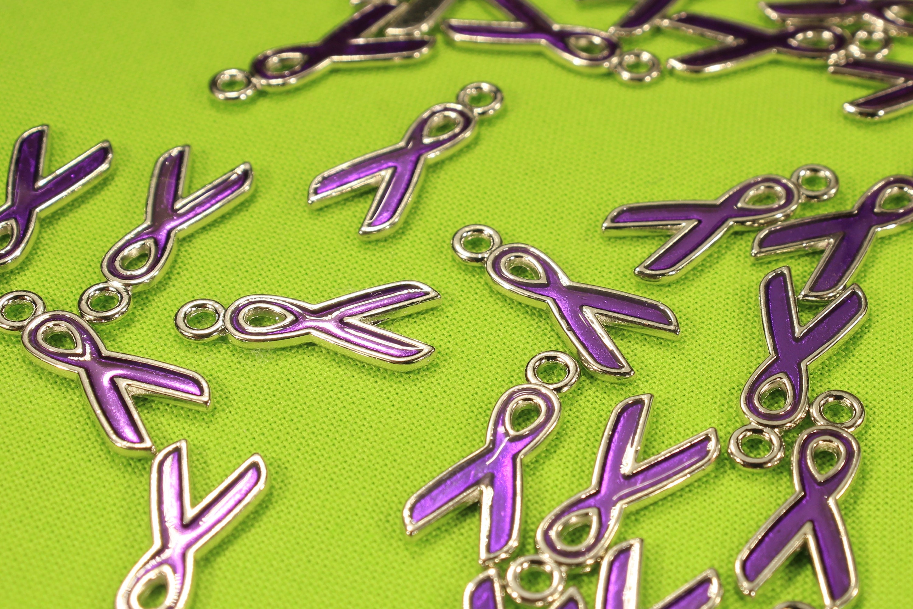 Purple Ribbon 20mm Silver Tone and Purple Enamel Single Sided | Etsy