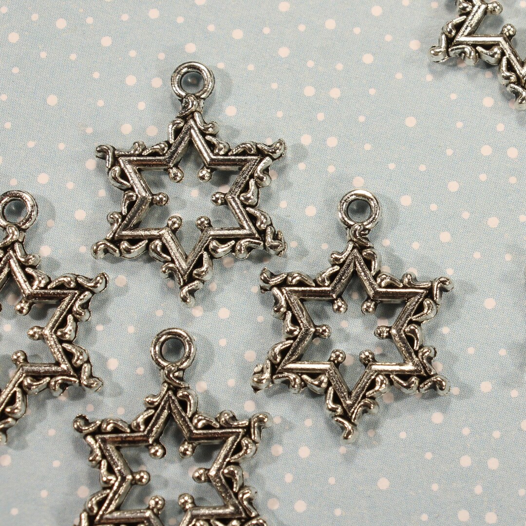 Star 22mm Antique Silver Tone Die Cut Double Sided Holiday Charms ...