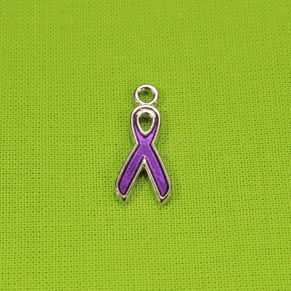 Purple Ribbon 20mm Silver Tone and Purple Enamel Single Sided | Etsy