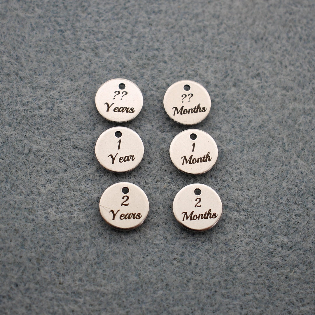 Month or Year Milestone Marker Round 10mm Silver Tone 304 Stainless ...