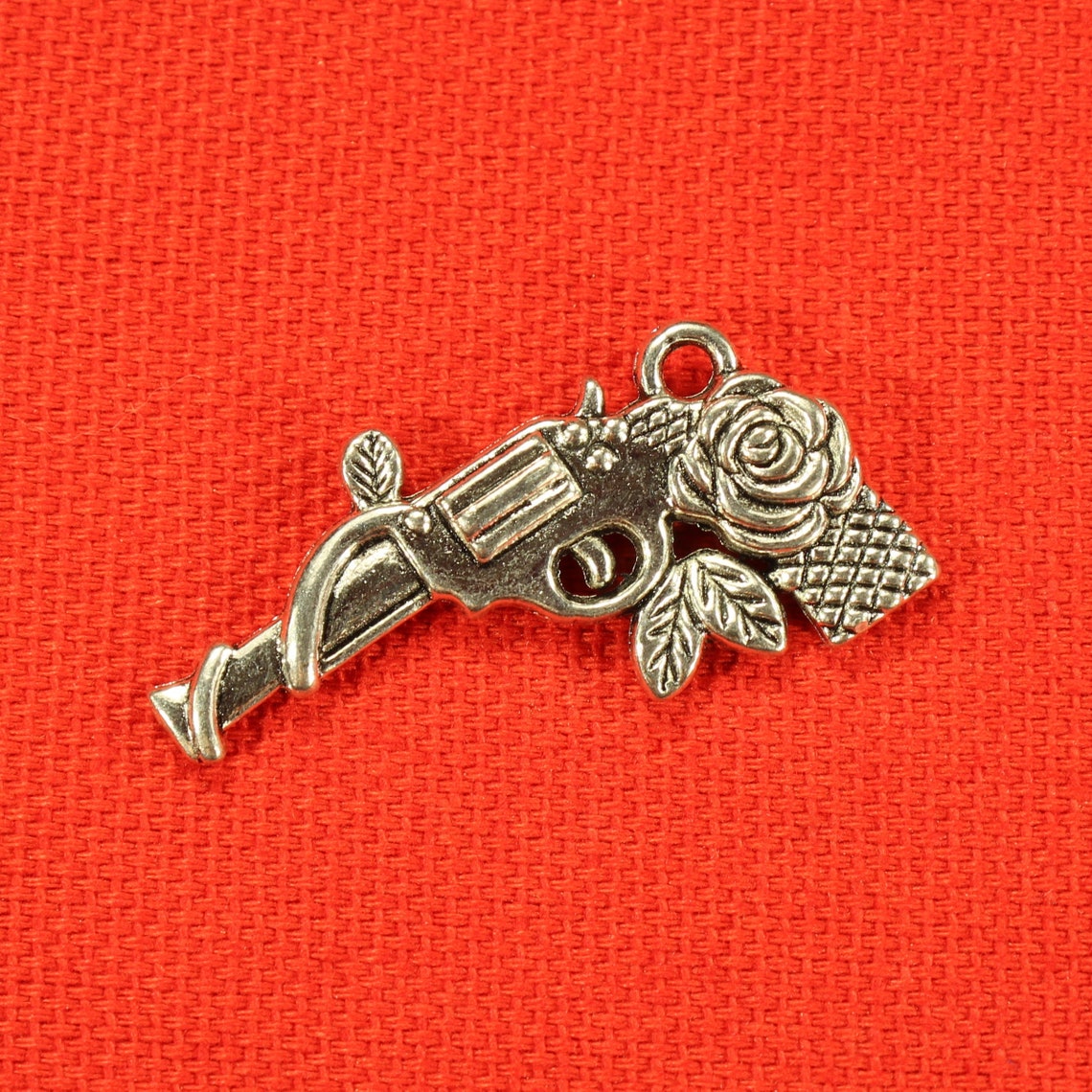 Handgun With Rose and Vines 30mm Antique Silver Tone Double | Etsy