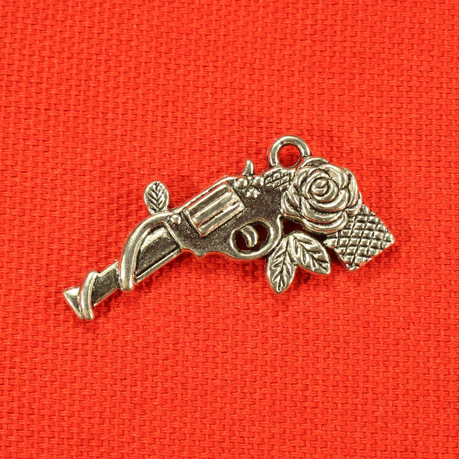 Handgun With Rose and Vines 30mm Antique Silver Tone Double | Etsy