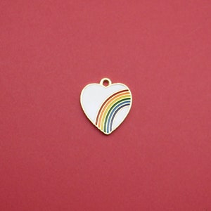 Heart With Rainbow 20mm White and Rainbow Enamel With Gold Plated ...