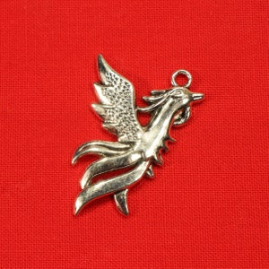 Phoenix 35mm Antique Silver Tone Single Sided 2D Mythical Bird Charms ...