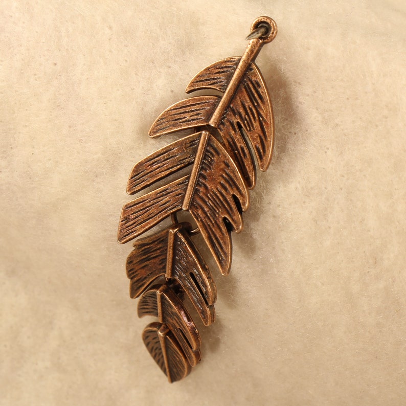 Leaf 63mm Antique Copper Tone Articulated Segmented Single Sided Nature ...