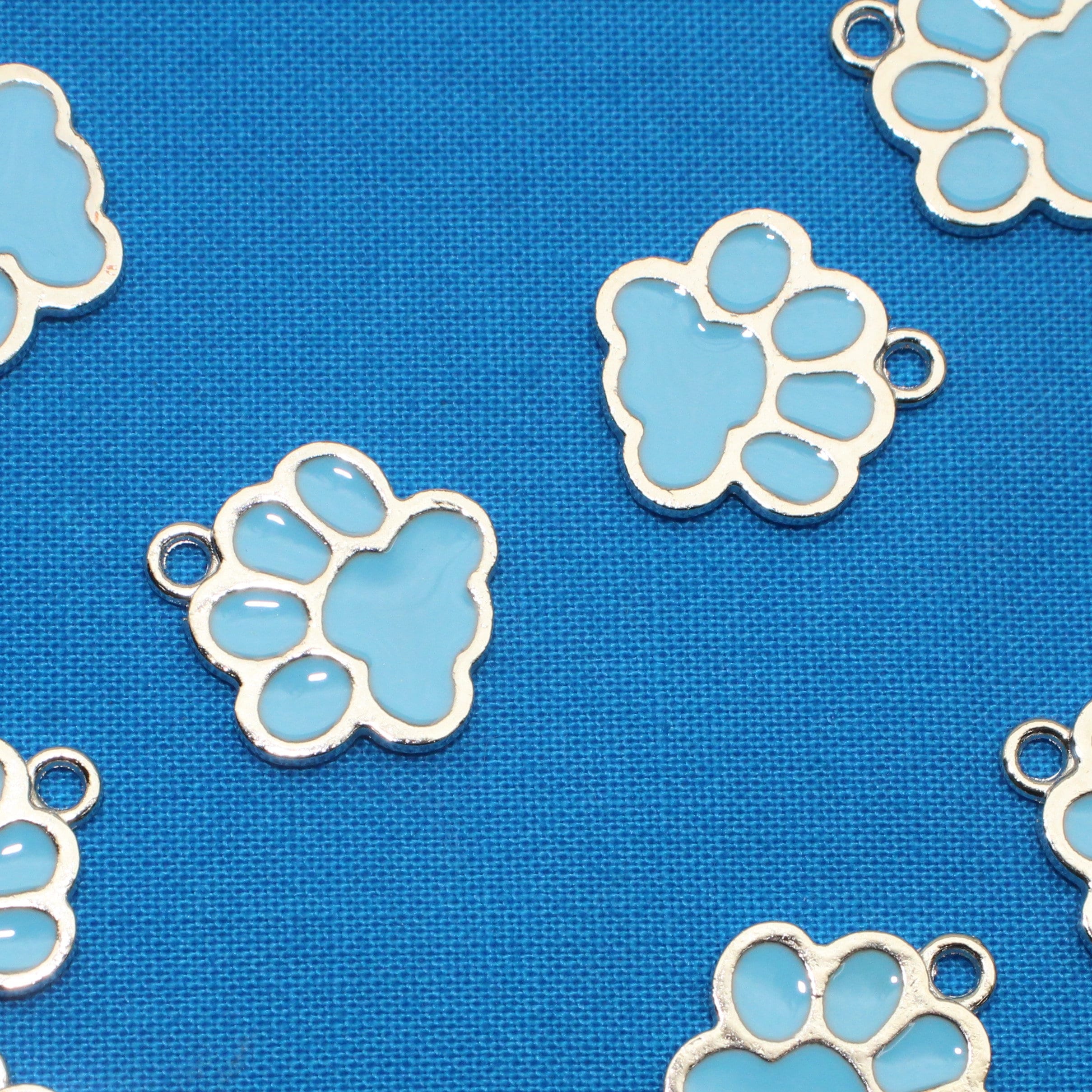 Paw Print 17mm Light Blue Enamel and Silver Tone Single Sided | Etsy