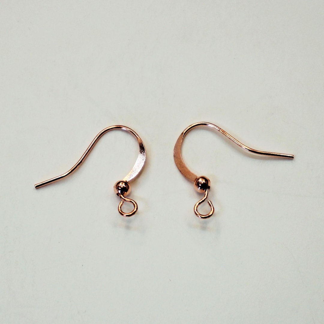 20mm Ear Wire Hooks Rose Gold Finish Brass Based With Bead Ball Accent ...