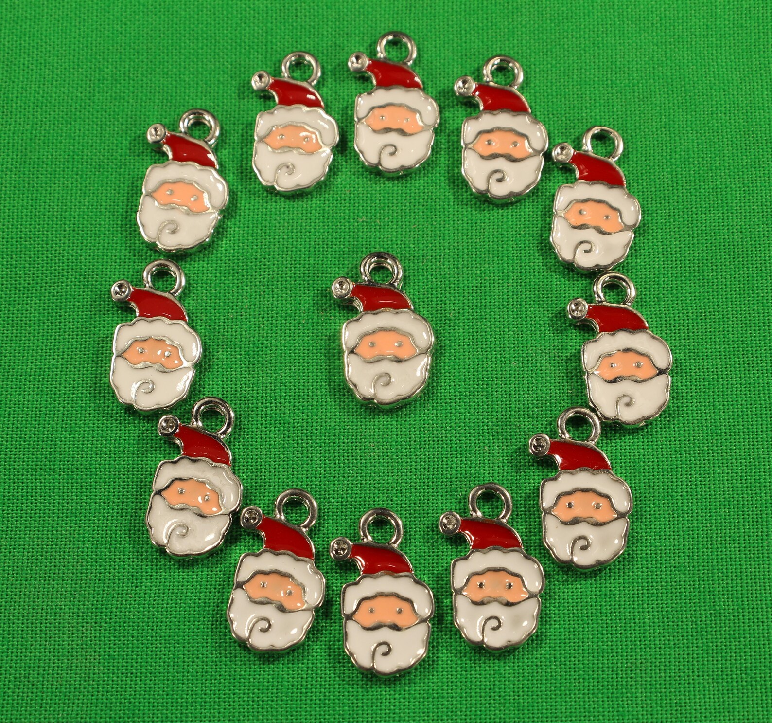Santa Head 17mm Silver Tone With Red, White and Beige Enamel Single ...