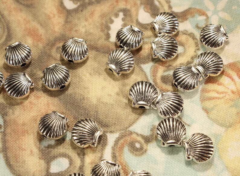 Sea Shell 9mm Antique Silver Tone Double Sided Nautical Ocean | Etsy