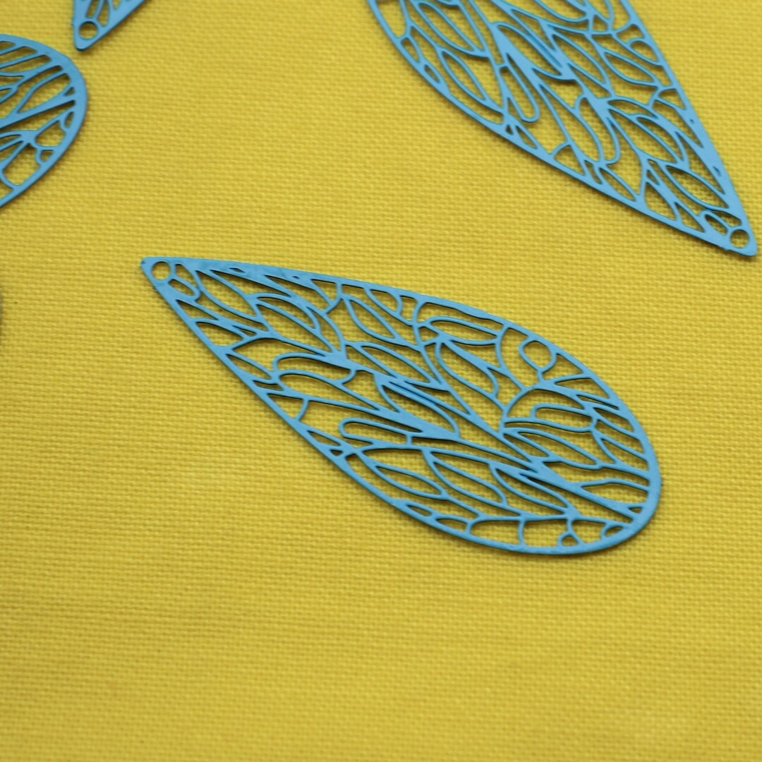 Dragonfly Wing 45mm Sky Blue Finish Filigree Copper Base Double Sided ...