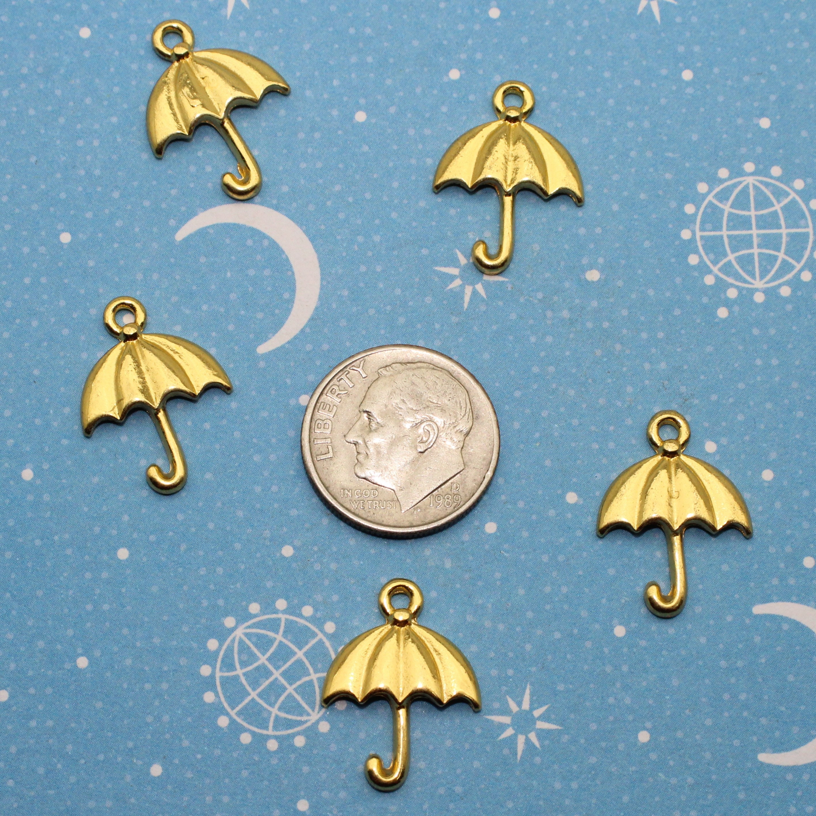 Umbrella 19mm Gold Plated Single Sided 2D Weather Charms | Etsy