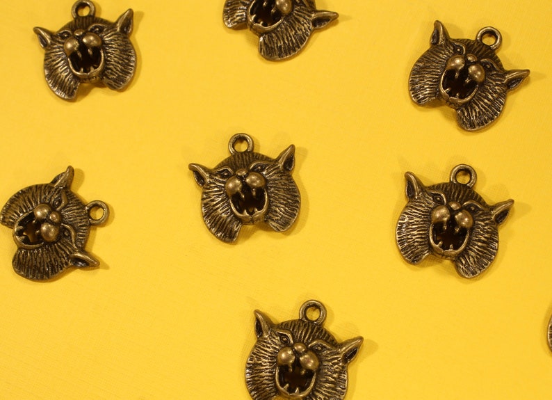 Cat Head 20mm Antique Bronze Tone Single Sided 2D Animal - Etsy